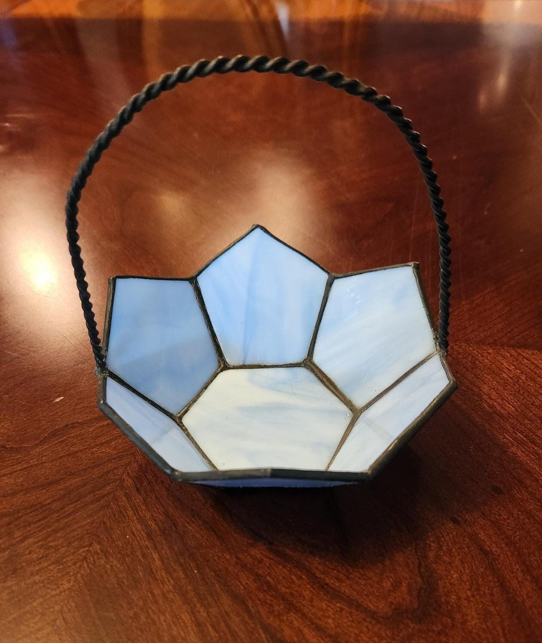 Small Stained Glass Basket 5.5 Across 5.75 High, Handmade Metal Handle ...