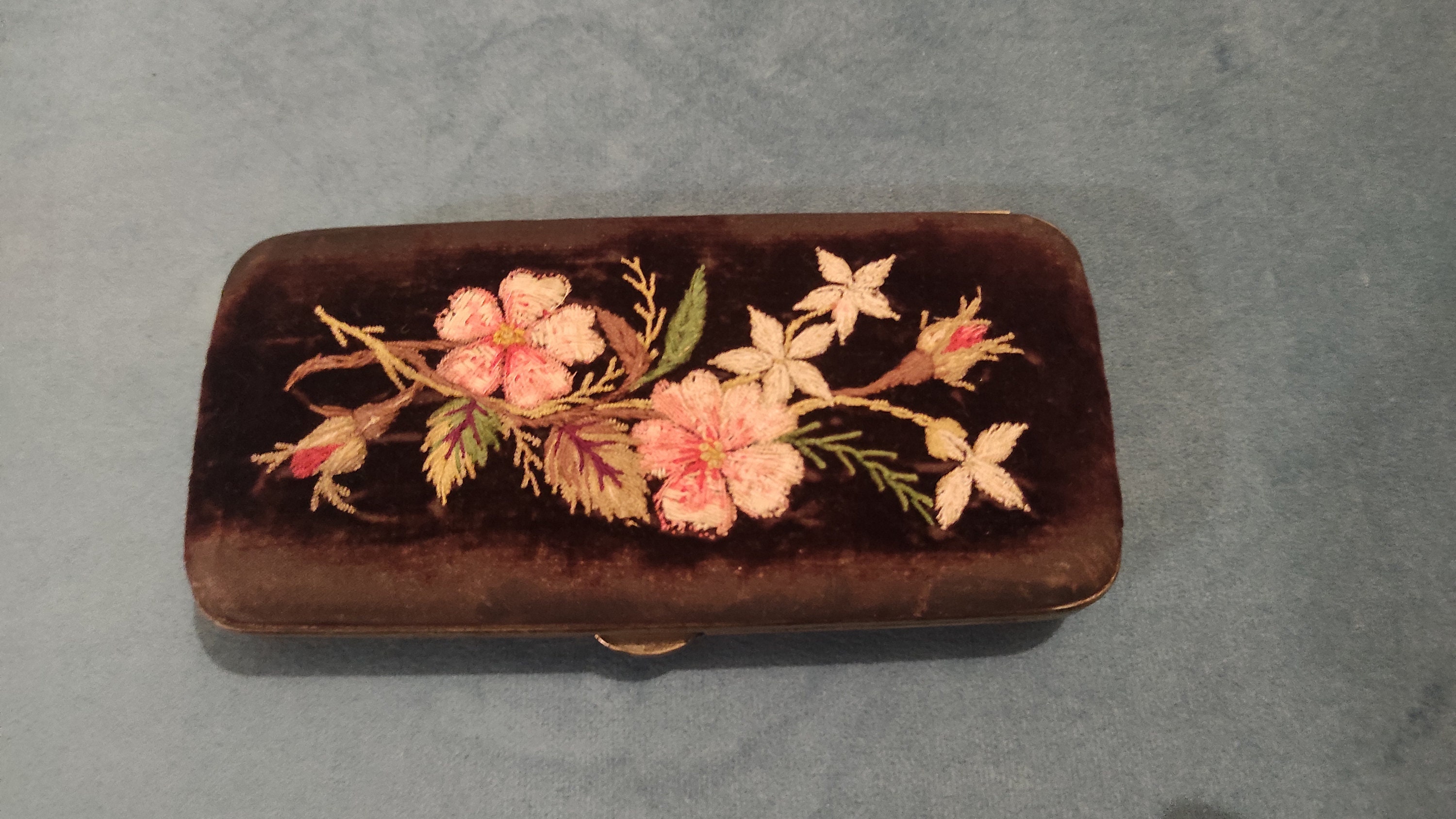 1800s Antique Victorian Velvet & Embroidery Box Case, Very Rare ...