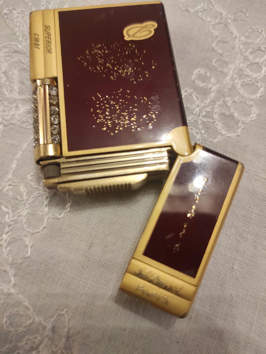 St Dupont Paris Lighter Superior Clear,line 2, Lacquer Golden Burgundy ...