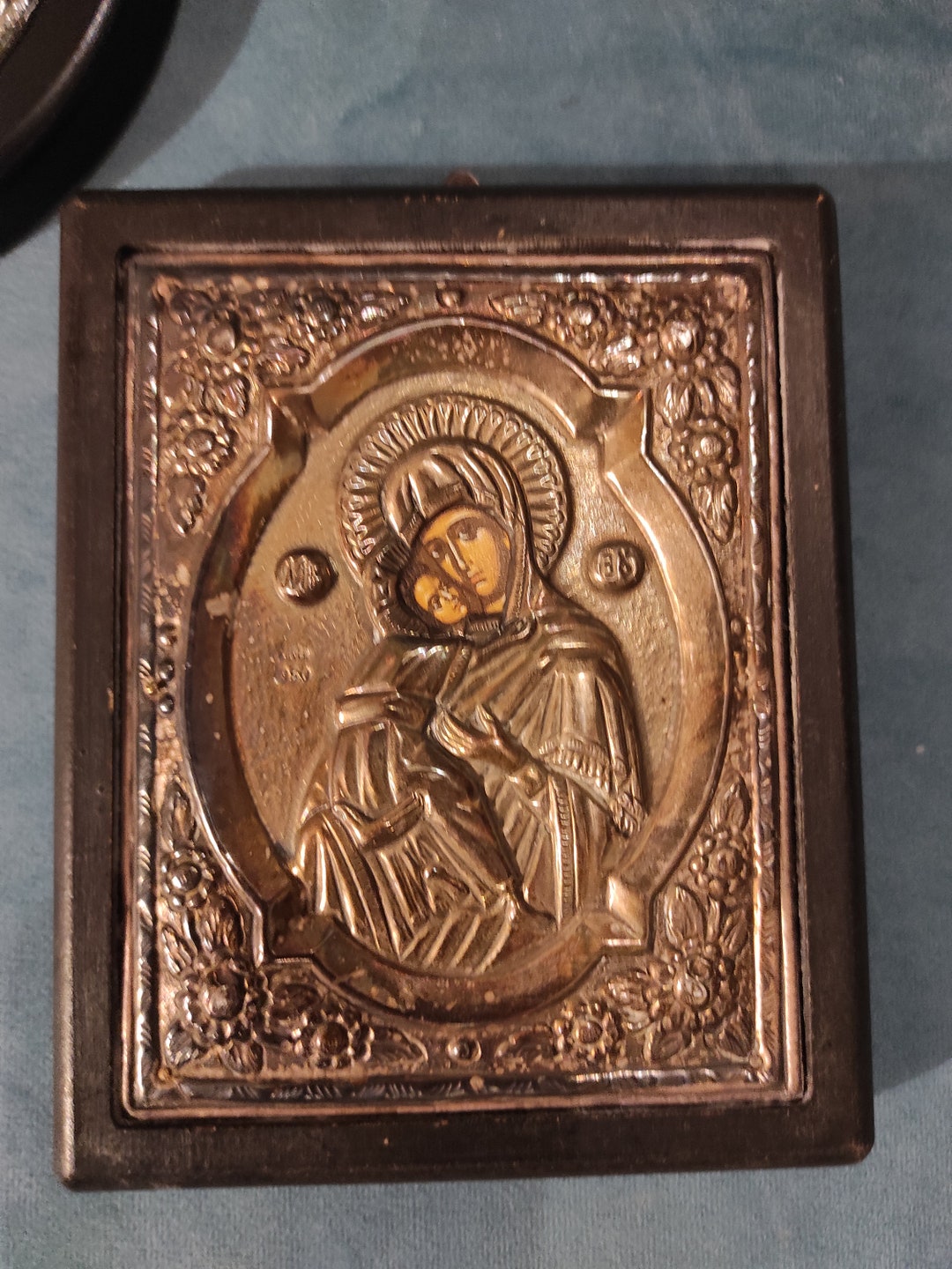 Vintage Greek Religious 950 Sterling Silver Hand Painted Icon Byzantine ...