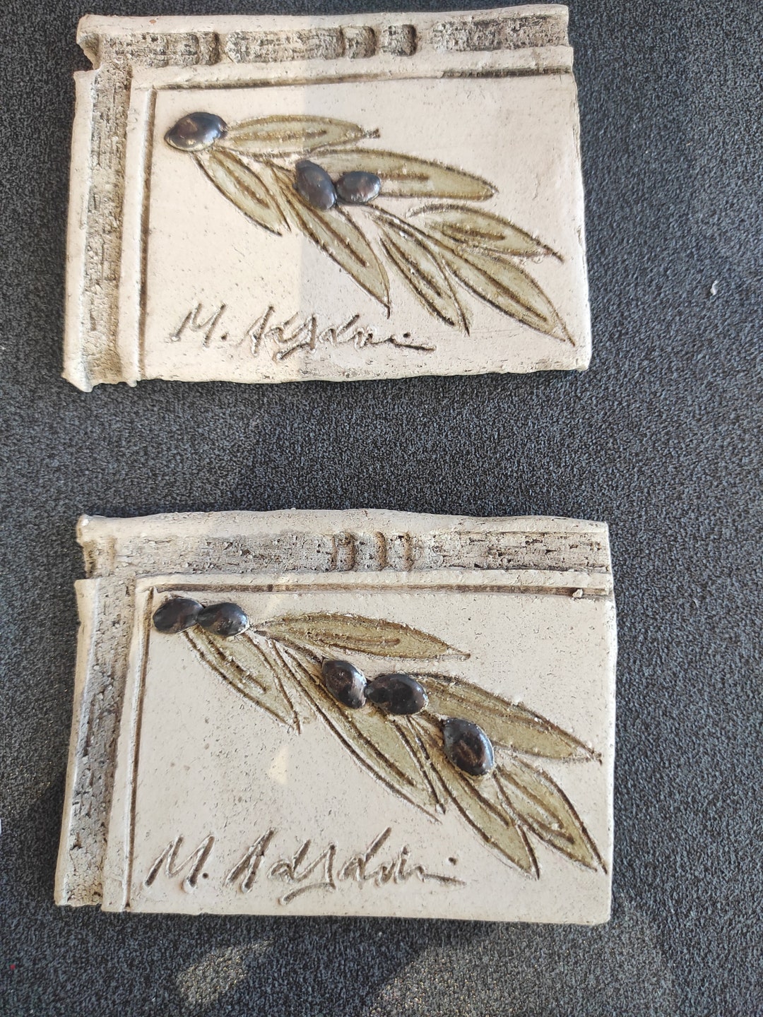 Handmade Ceramic Wall Frames Pair Olive of 2 Pieces With a Show ...