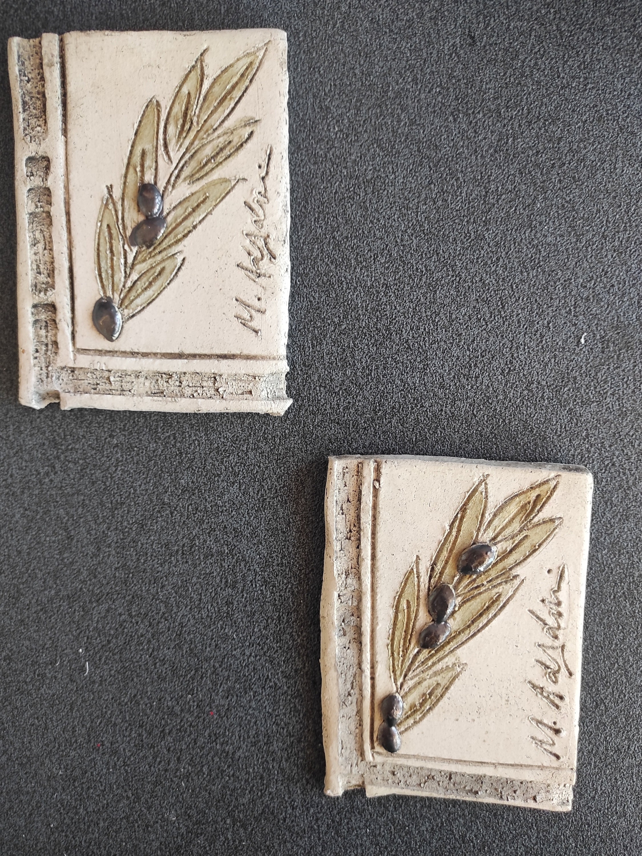 Handmade Ceramic Wall Frames Pair Olive of 2 Pieces With a Show ...