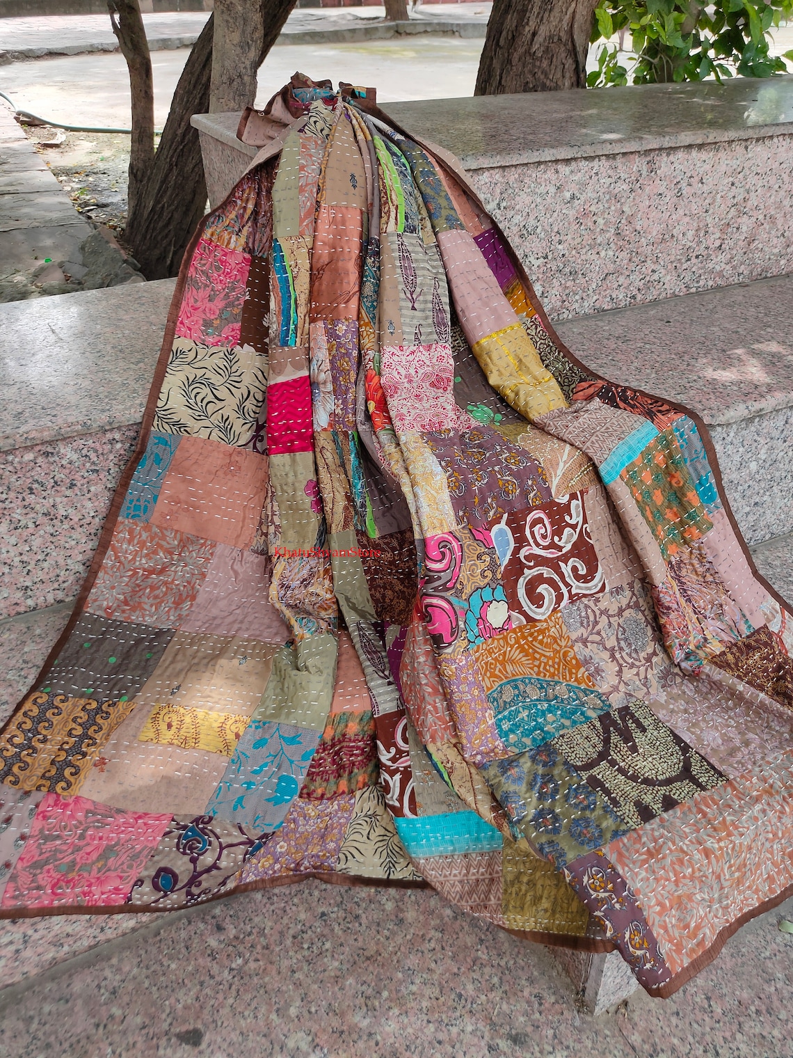Bohemian Patchwork Quilt Kantha Quilted Handmade Vintage Boho Bedding ...