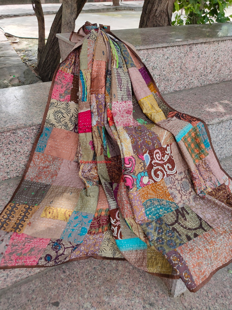 Bohemian Patchwork Quilt Kantha Quilted Handmade Vintage Boho Bedding ...