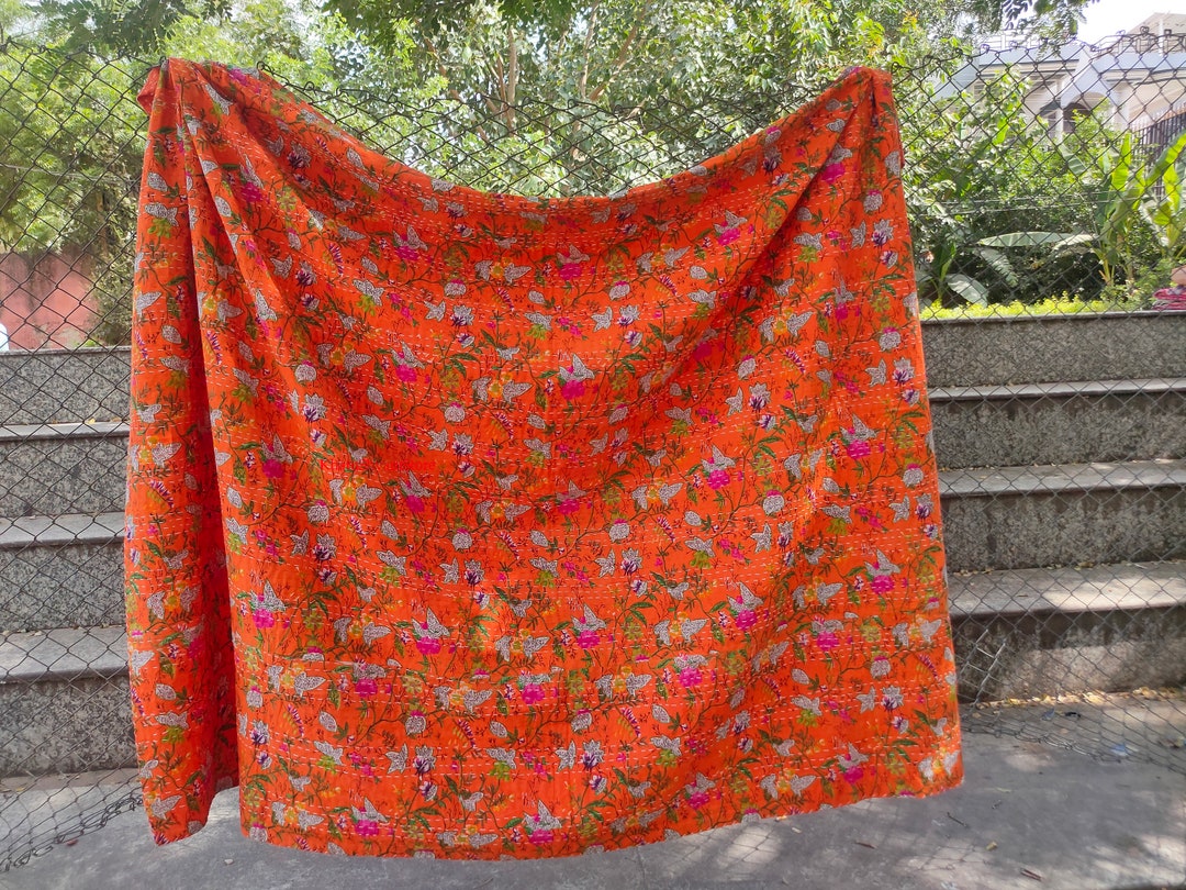 Indian Handmade Paradise Design Kantha Quilt Cotton Kantha Blanket Hand ...