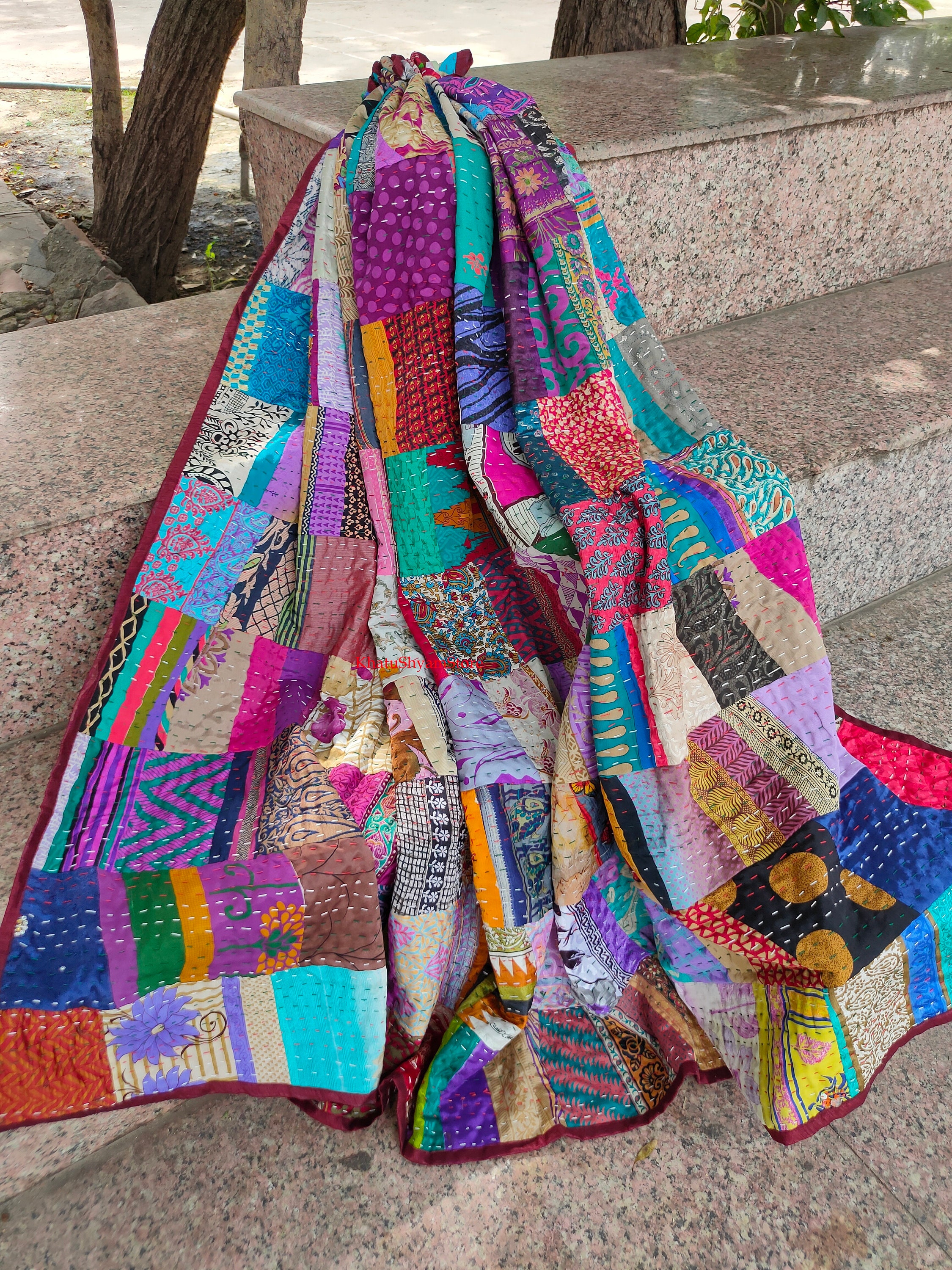 Bohemian Patchwork Quilt Kantha Quilted Handmade Vintage Boho Bedding ...