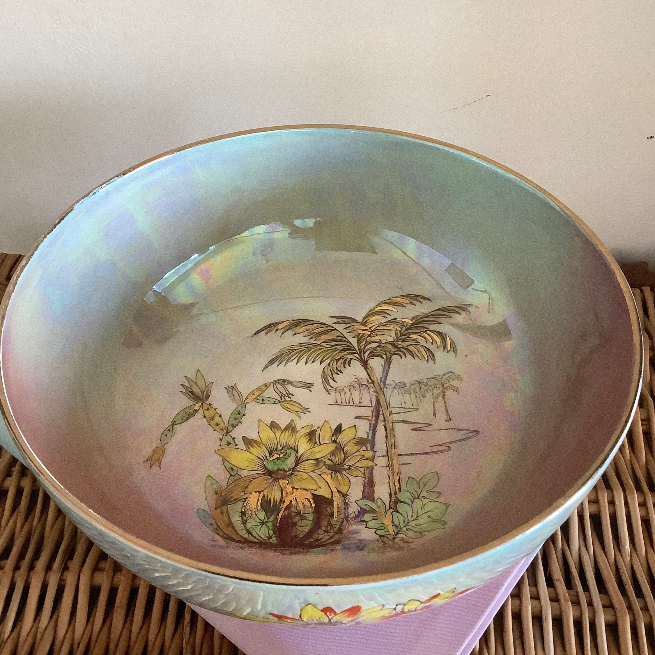 Rare! 1950s Royal Winton Lustre Ware Bowl, Desert Cactus Oasis Pattern ...