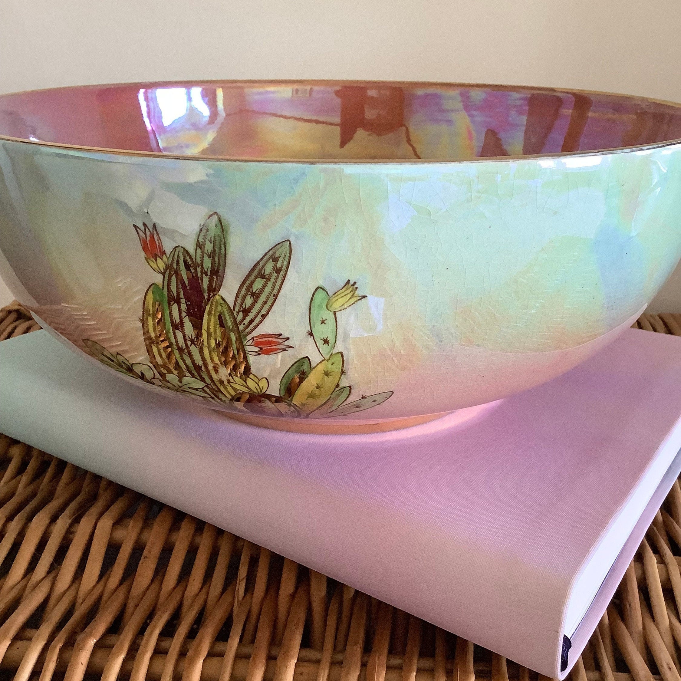 Rare! 1950s Royal Winton Lustre Ware Bowl, Desert Cactus Oasis Pattern ...
