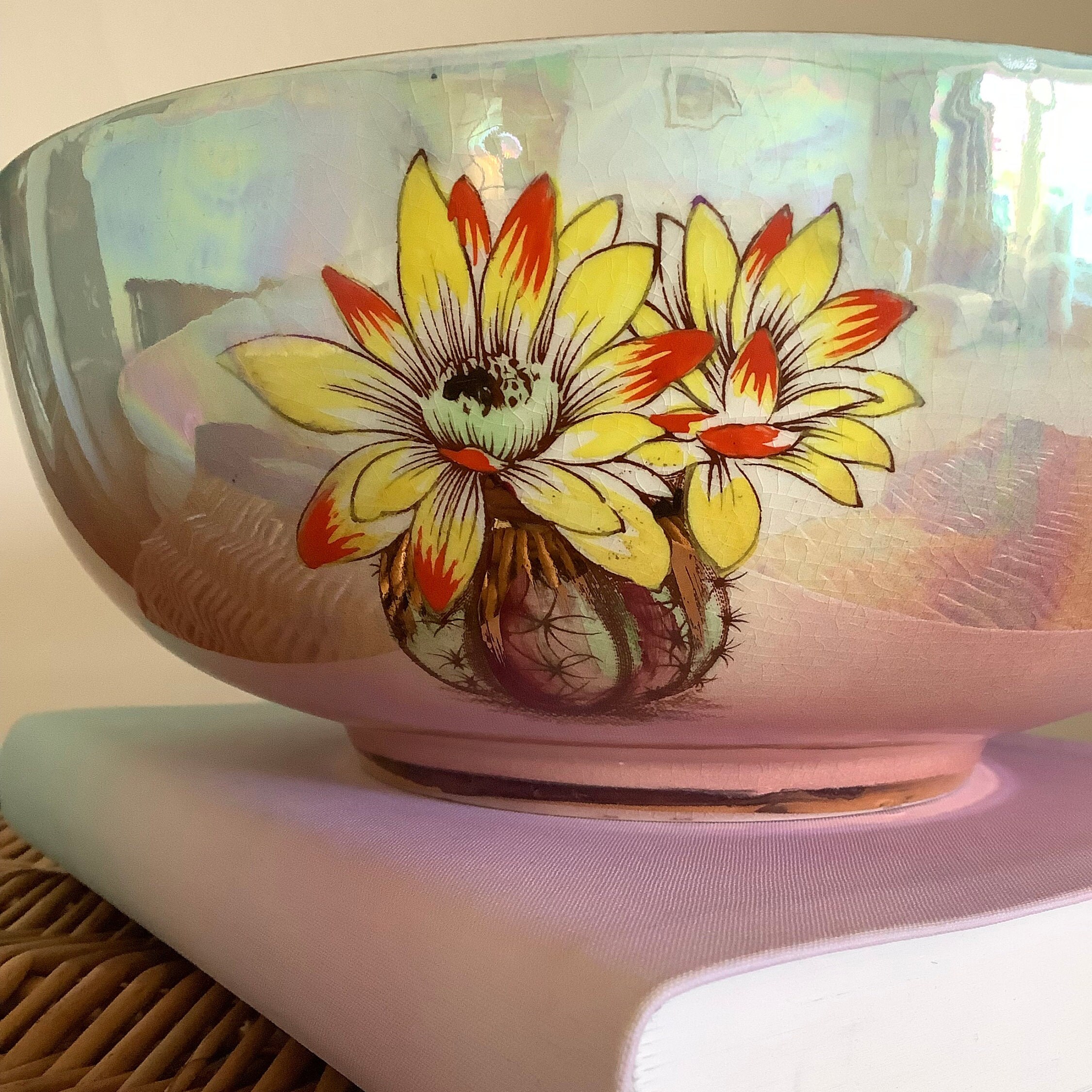 Rare! 1950s Royal Winton Lustre Ware Bowl, Desert Cactus Oasis Pattern ...