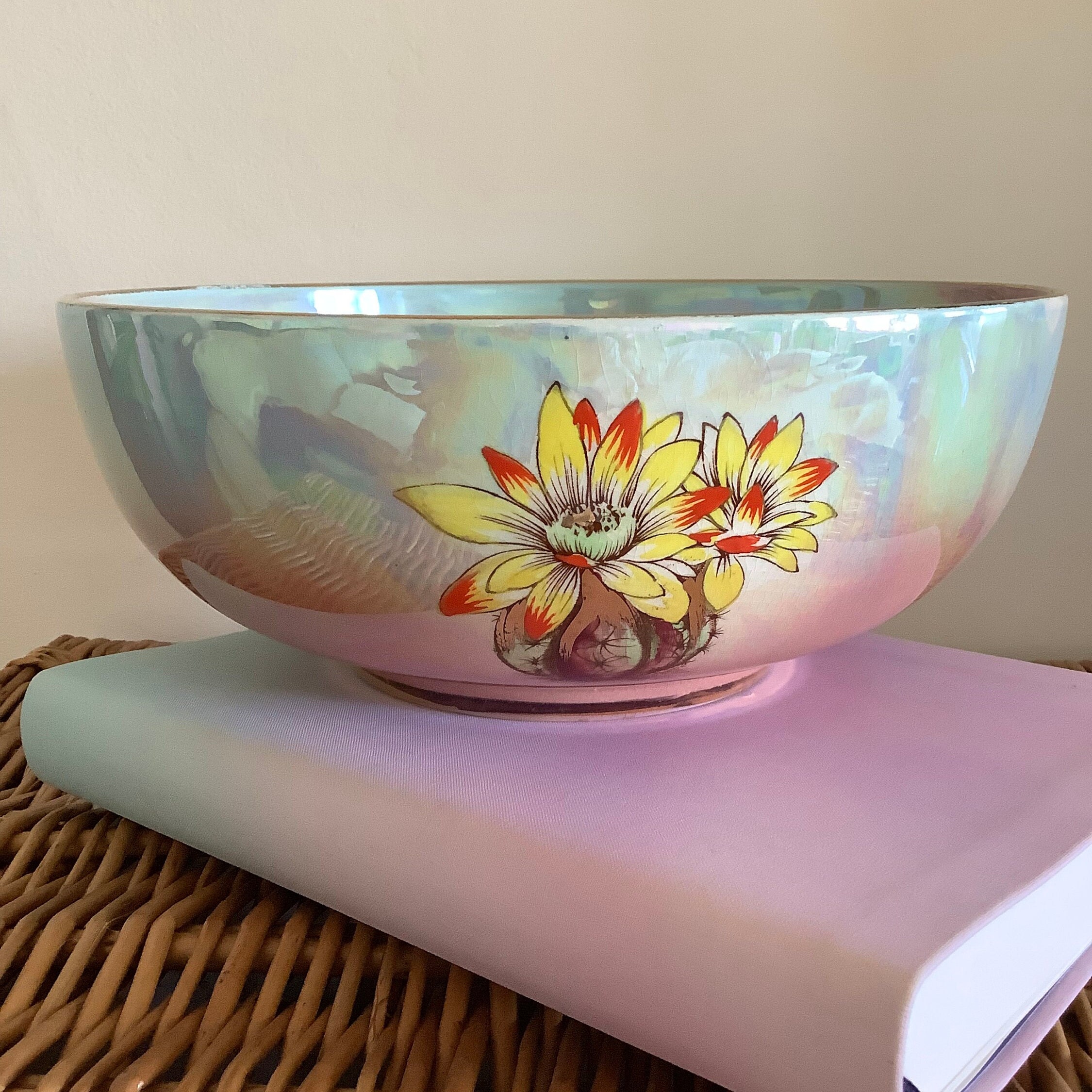 Rare! 1950s Royal Winton Lustre Ware Bowl, Desert Cactus Oasis Pattern ...