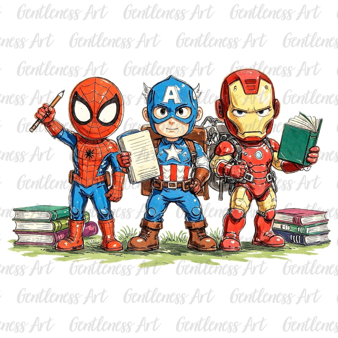 Retro Superhero Back to School Png, Trendy Cartoon Kids Kindergarten ...