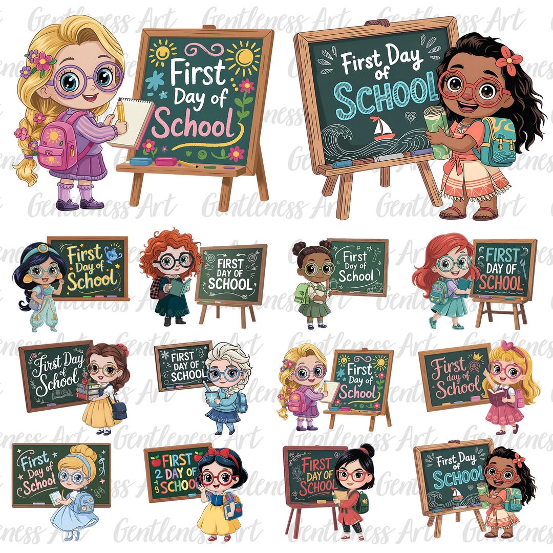 Princess Back to School for Kids Png Bundle, First Day of School, It's ...