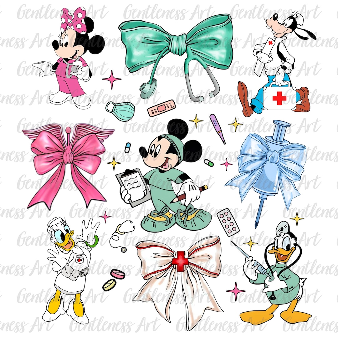 Coquette Bows Mouse and Friends Nurse Png, Cartoon for Nurse Week ...