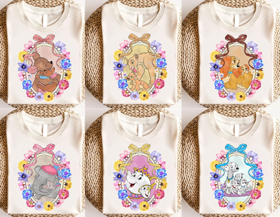 Set Vintage Magical Mirror Bow Shirt Bundle Png, Princess Trip, Animal ...