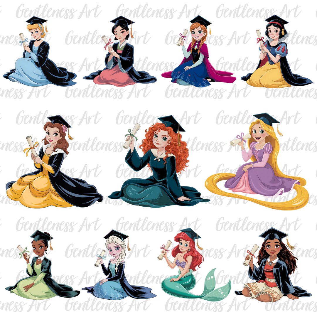 10+ Cartoon Princess Graduation 2025 Png Bundle, Cartoon Character Grad ...