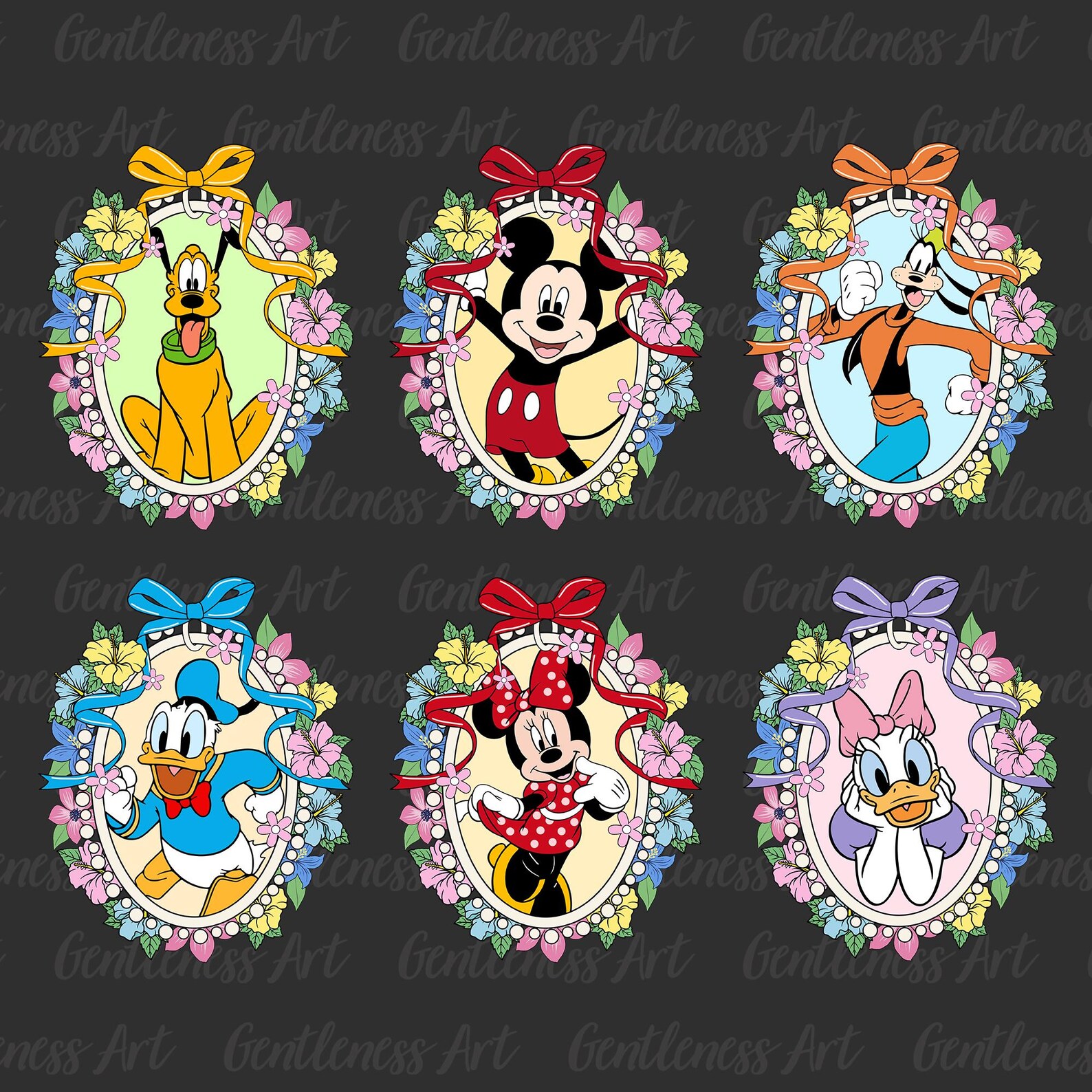 Vintage Watercolor Mouse and Friends Coquette Magical Mirror Bow Png ...