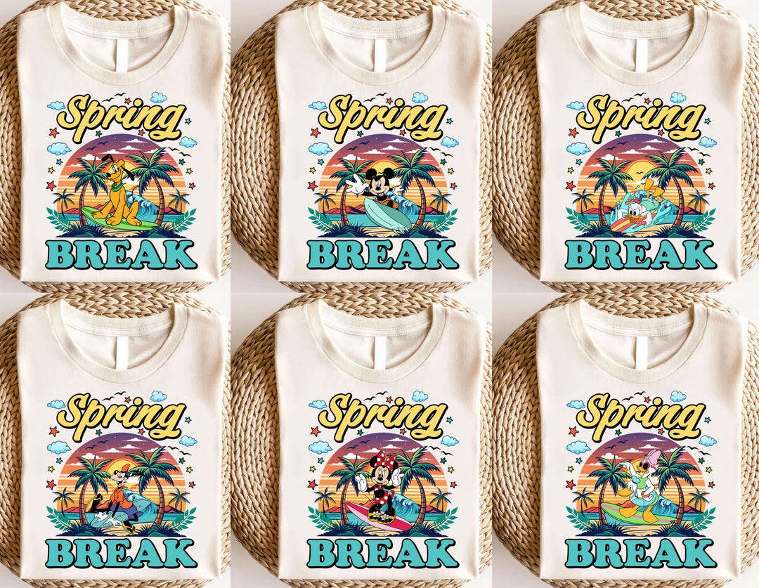 Mouse and Friends Spring Break 2025 Group T-shirt Design Png, Family ...