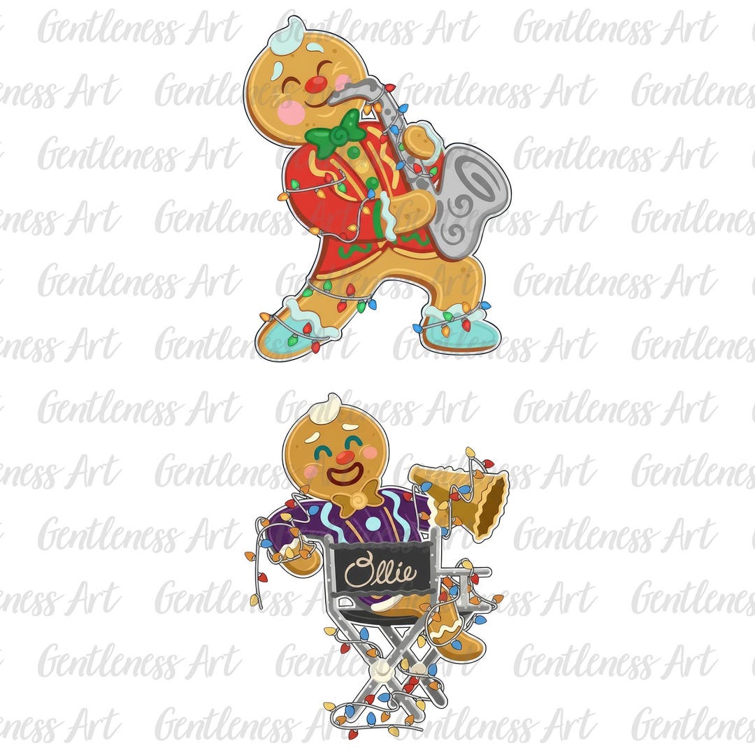 Christmas Gingerbread Man Musician Png Bundle, Cute Cookie Saxophone ...