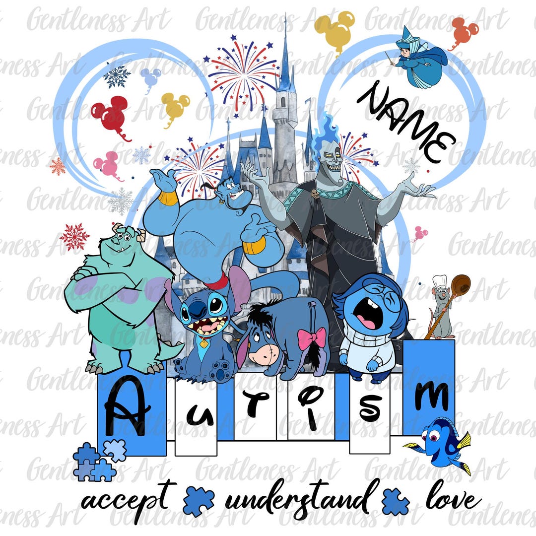 Cartoon I Wear Blue for Autism Day Png, Magical Mouse Castle Custom ...