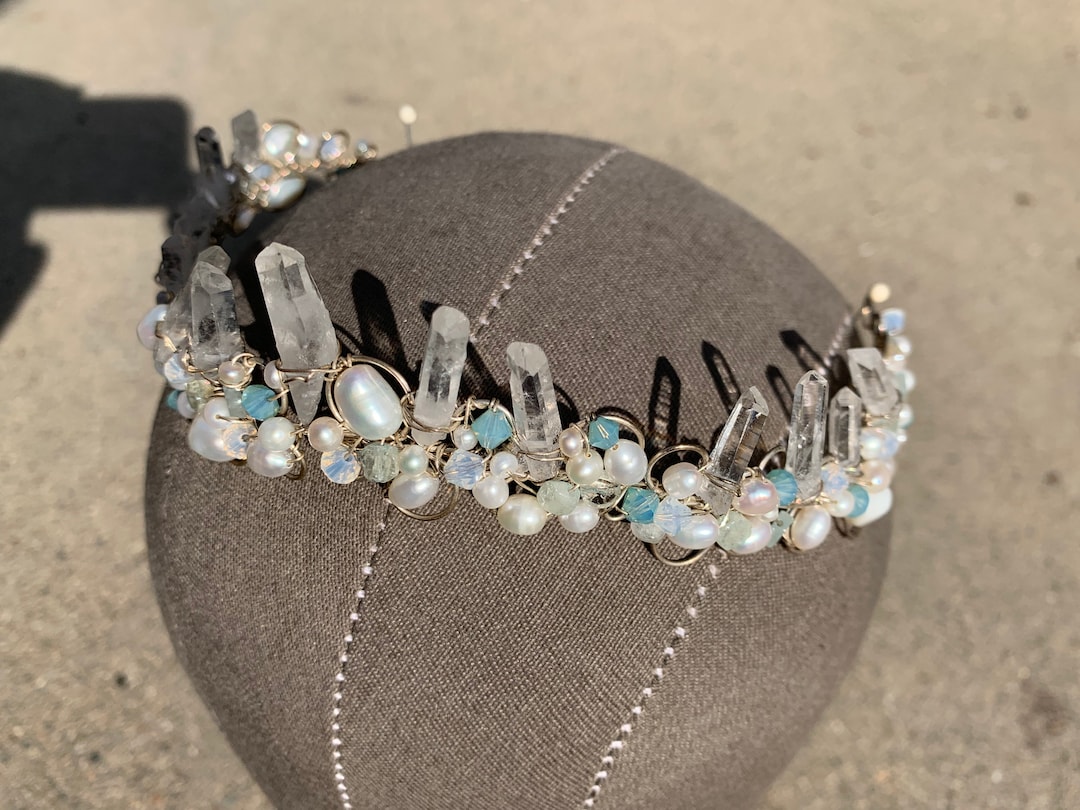 Semi Precious Stone Tiara With Raw Clear Quartz Points. Pearls ...