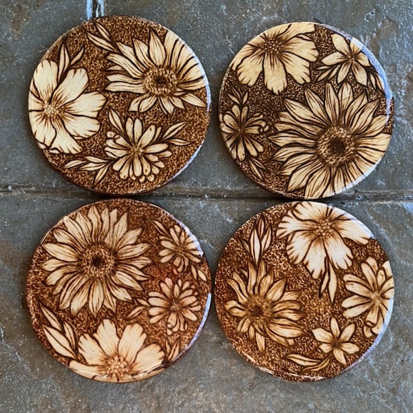 Wood Burned Coasters - Etsy