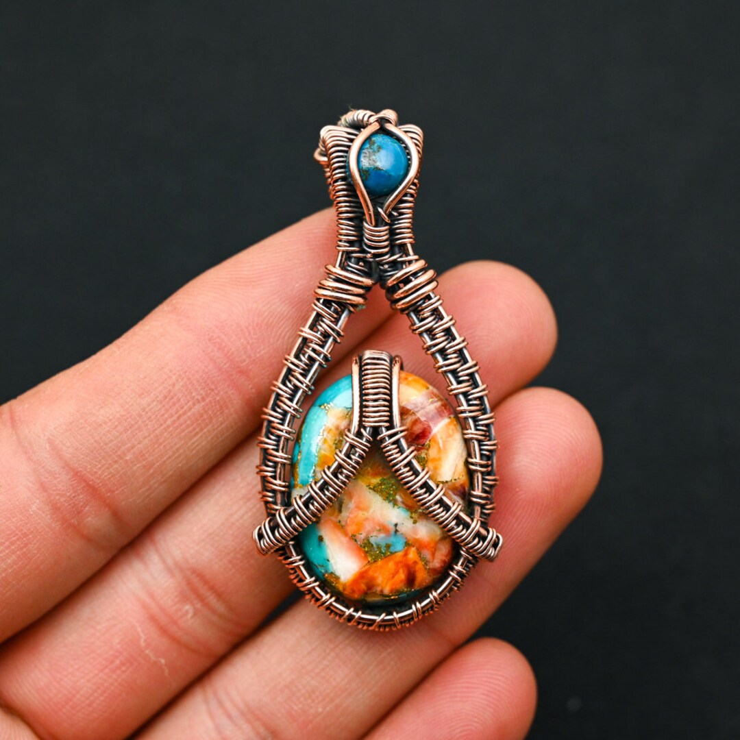 Unique Designer Oyster Turquoise Pendant Handmade Bohemian Copper Wire ...