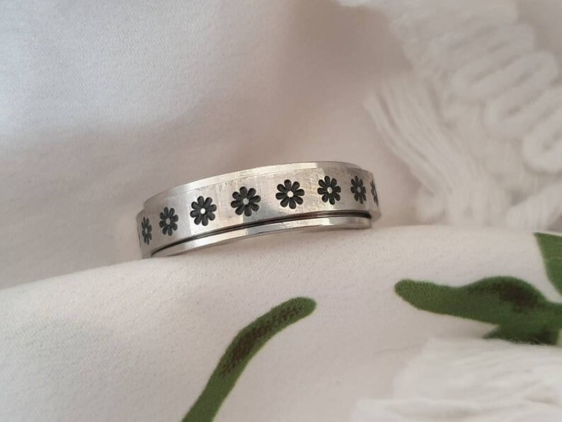 Spinner Ring Flower Silver Ring Fidget Ring ADHD Ring - Etsy