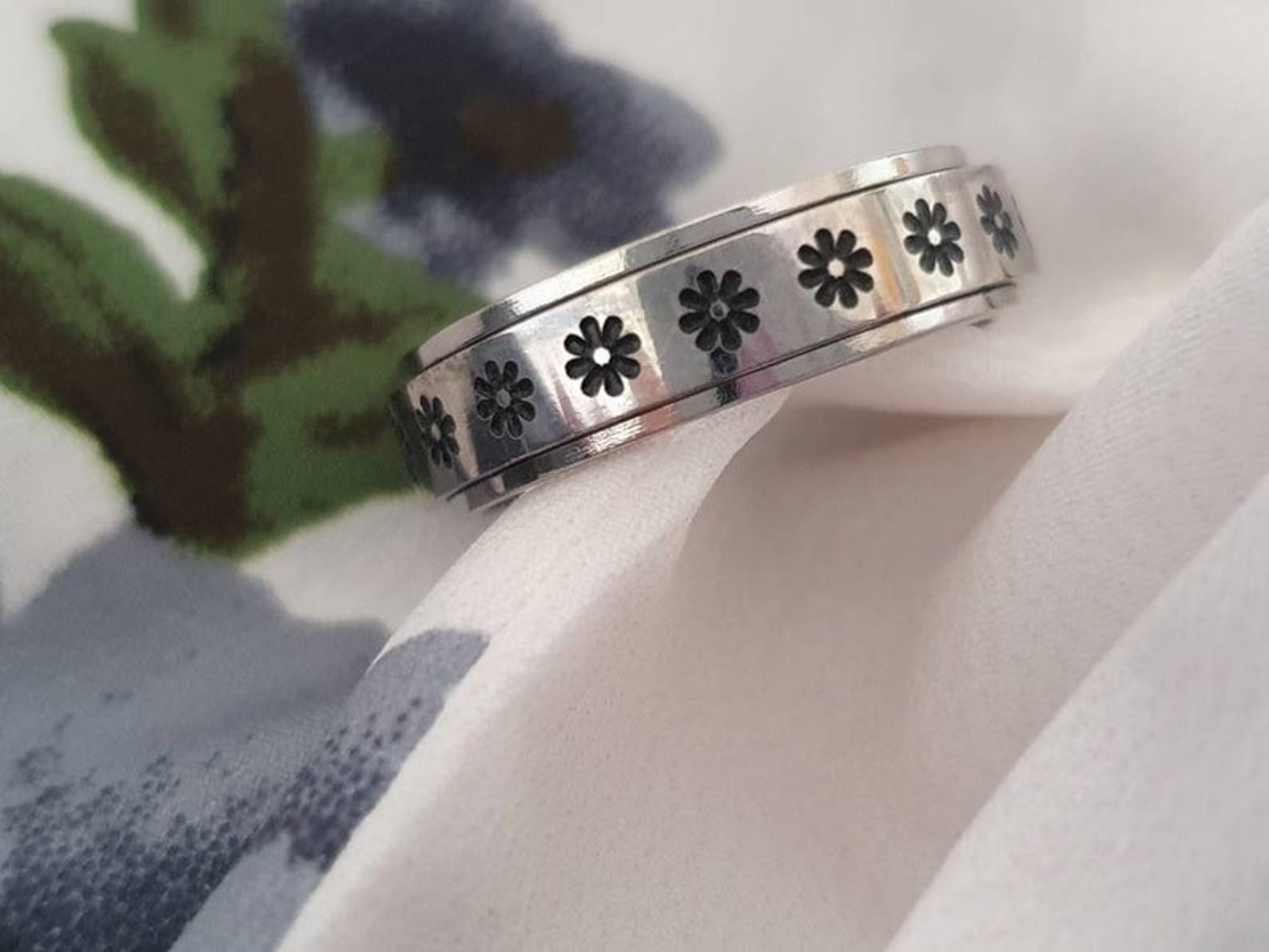 Spinner Ring Flower Silver Ring Fidget Ring ADHD Ring - Etsy