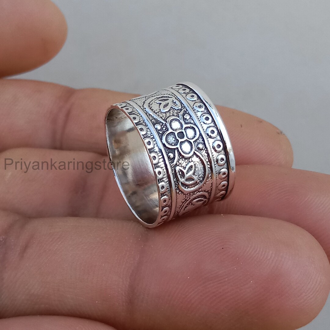 Flower Band Ring Silver, 925 Silver Ring, Women Ring, Wildflower Ring ...