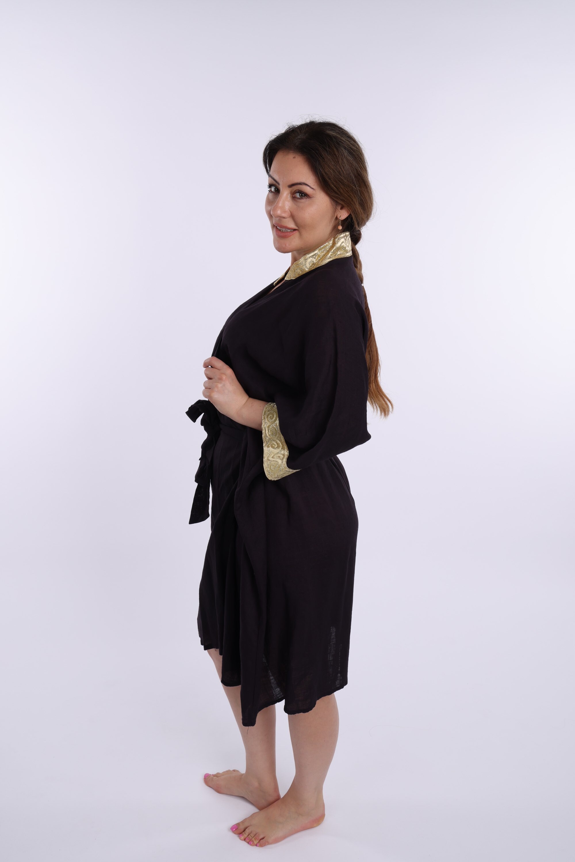 Oriental Kimono Rope With Belt Oriental Cloak Black Line Gold Trims ...