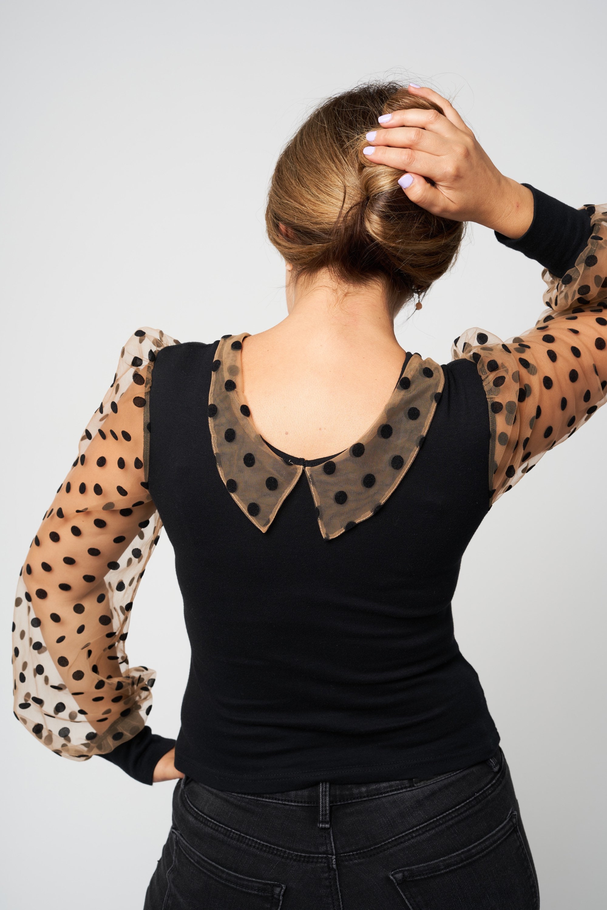 Polka Dot Sheer Mesh Blouse Women Elegant Blouse Top For Etsy
