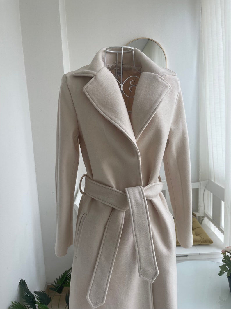 Ivory Wool Winter Long Coat Fashionable Wool Trench Coat Knee Length ...