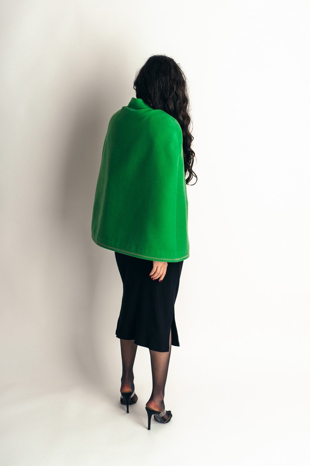 Cape Effect Green Coat Emerald Green Cloak Woollen Mediaeval - Etsy