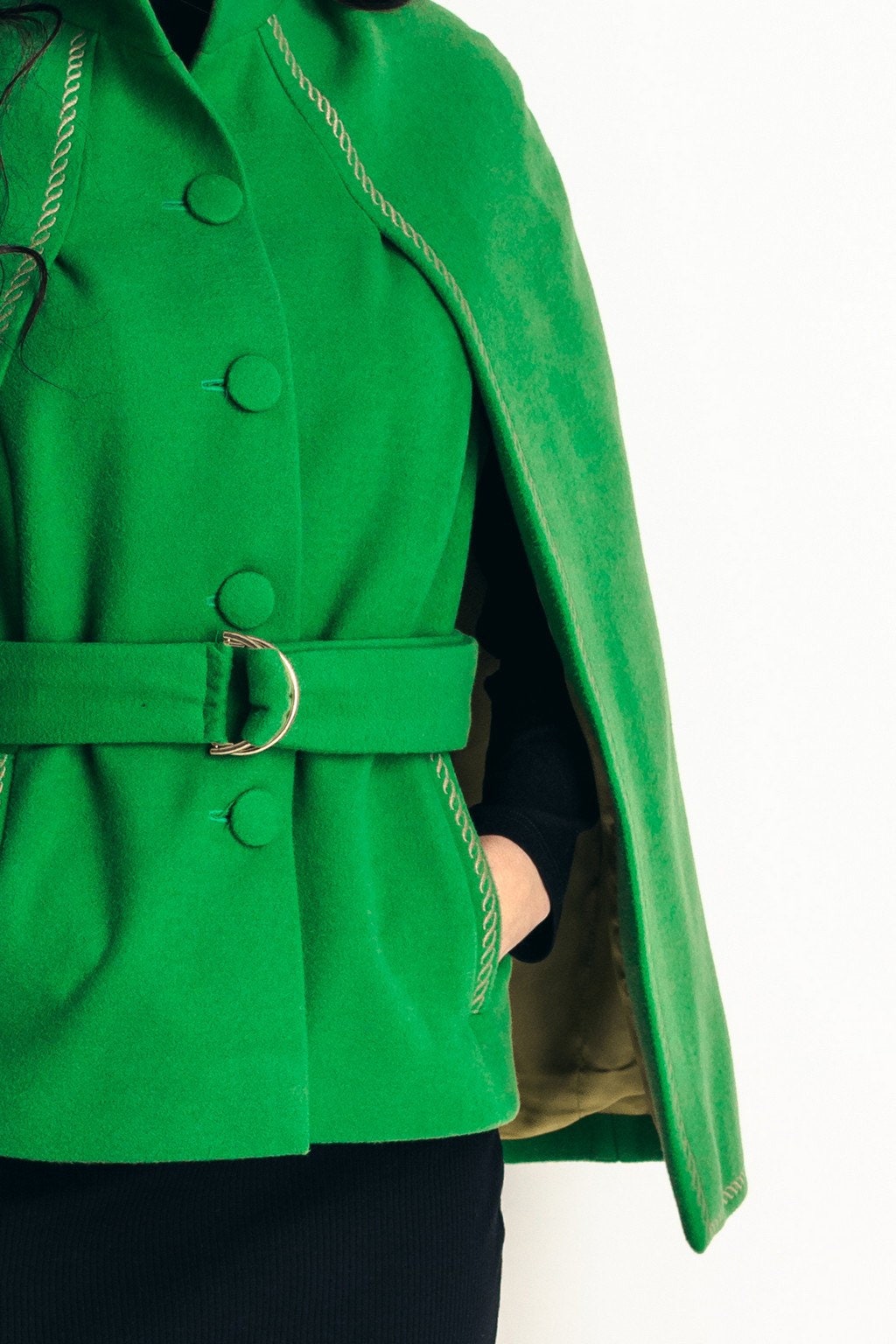 Cape Effect Green Coat Emerald Green Cloak Woollen Mediaeval - Etsy