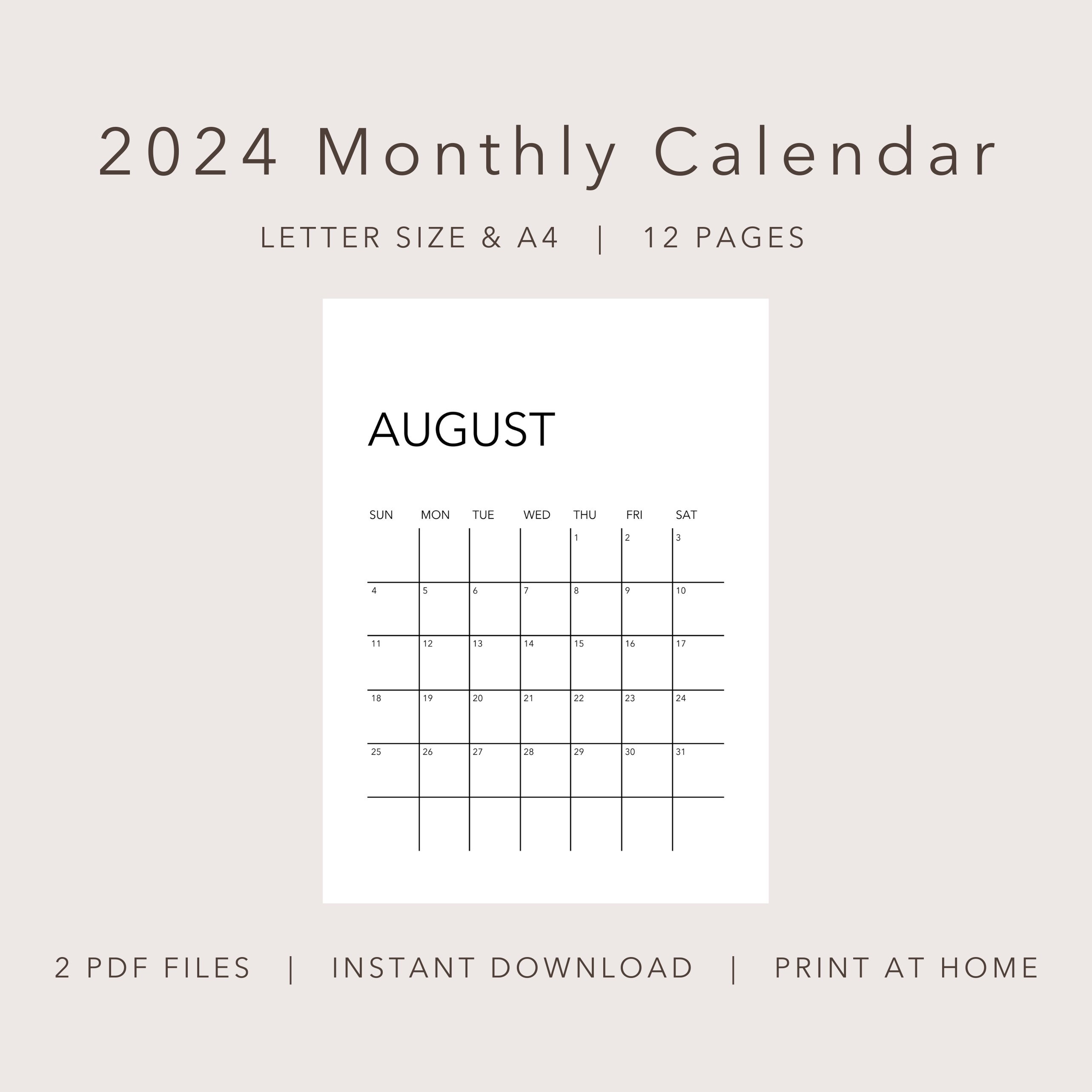 2024 Printable Calendar Monthly Planner Minimalist Simple Vertical ...