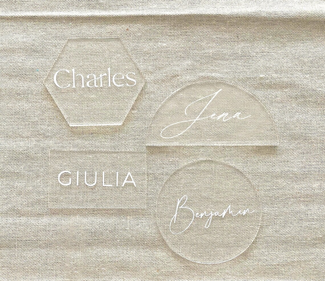 Modern and Minimal Acrylic Placecards | Clear Acrylic | Semicircle ...