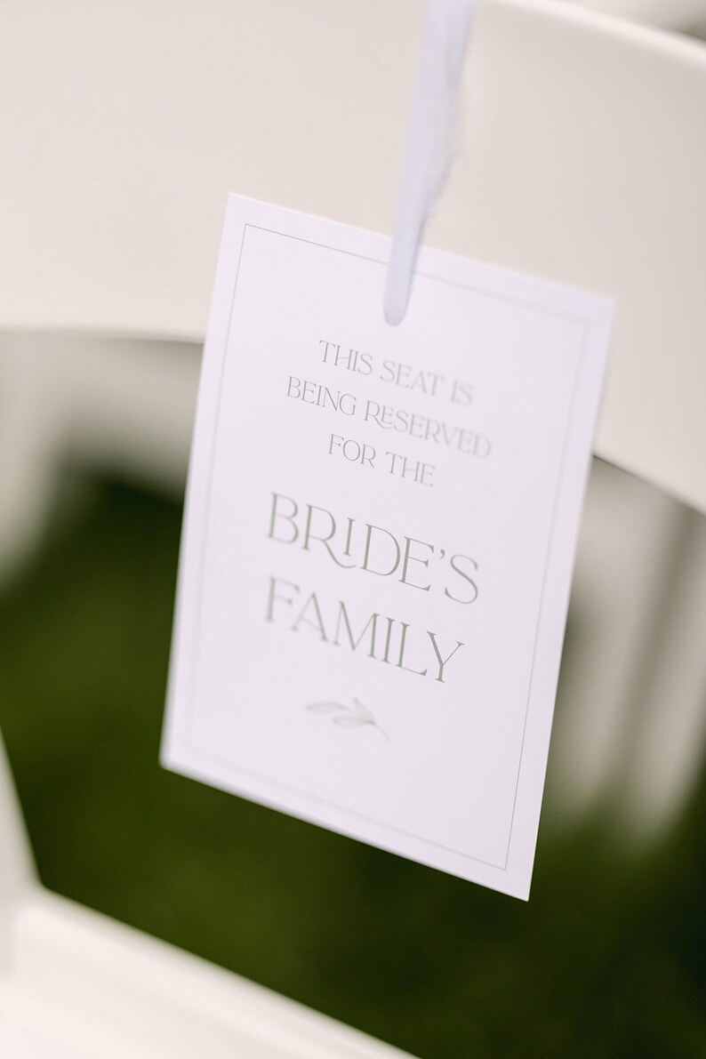 Reserved Seat Sign | Modern Wedding Seating Tag | Reserved Row ...