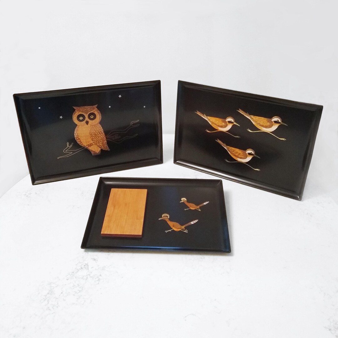 Vintage Couroc Trays, Set of 3, MCM Black Resin Trays, Couroc ...