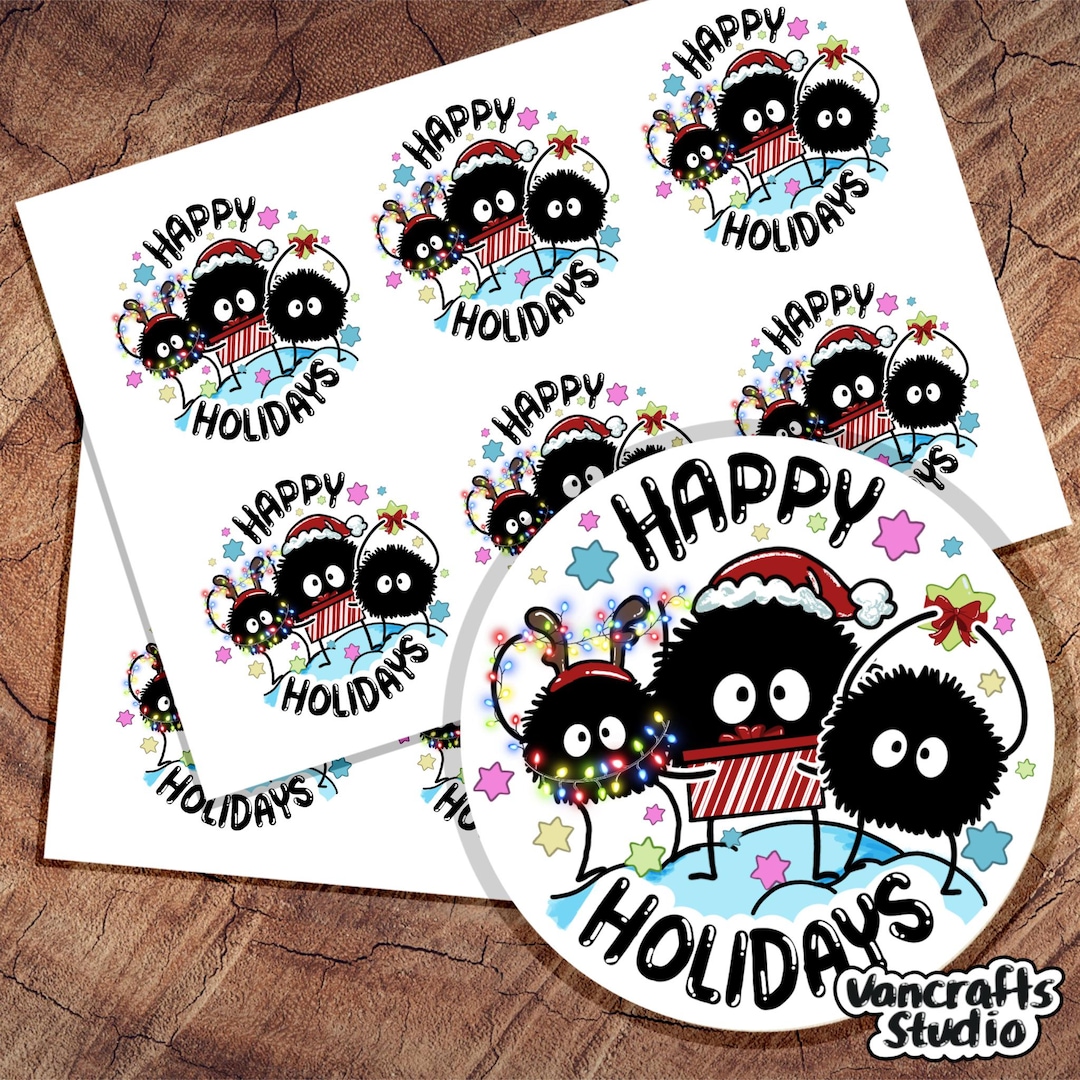 12 Happy Holiday Soot Sprites, Holiday Stickers, Small Business Happy ...