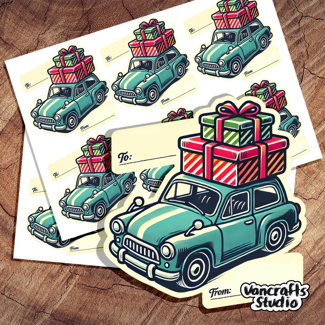 12 Vintage Car Gift Tags Christmas Present Labels Holiday Labels to and ...