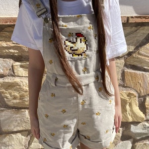 Chicken Stardew Valley Floral Overalls Pants / Embroidery Overalls ...