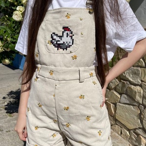 Chicken Stardew Valley Floral Overalls Pants / Embroidery Overalls ...