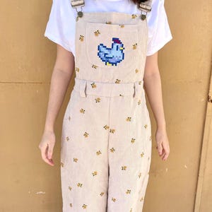 Chicken Stardew Valley Floral Overalls Long Pants / Embroidery Overalls ...