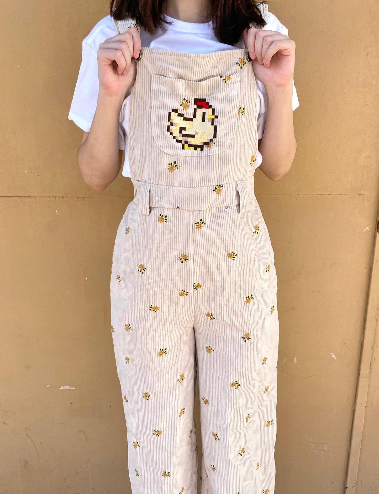 Embroidered Chicken Stardew Valley Overalls: Floral Long Pants - Etsy