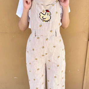 Chicken Stardew Valley Floral Overalls Long Pants / Embroidery Overalls ...