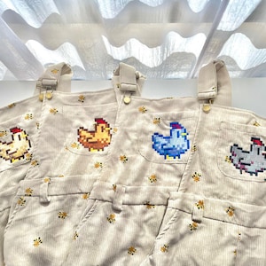 Chicken Stardew Valley Floral Overalls Pants / Embroidery Overalls ...