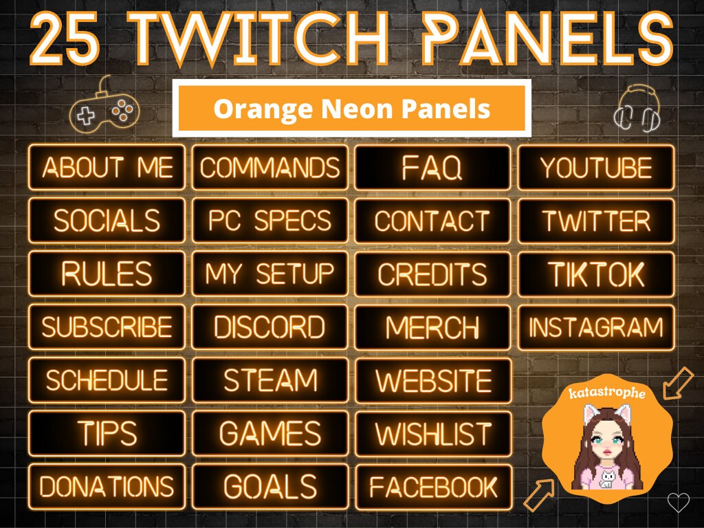25x Twitch Orange Neon Sign Panels / Glowing / Streamer / Aesthetic ...