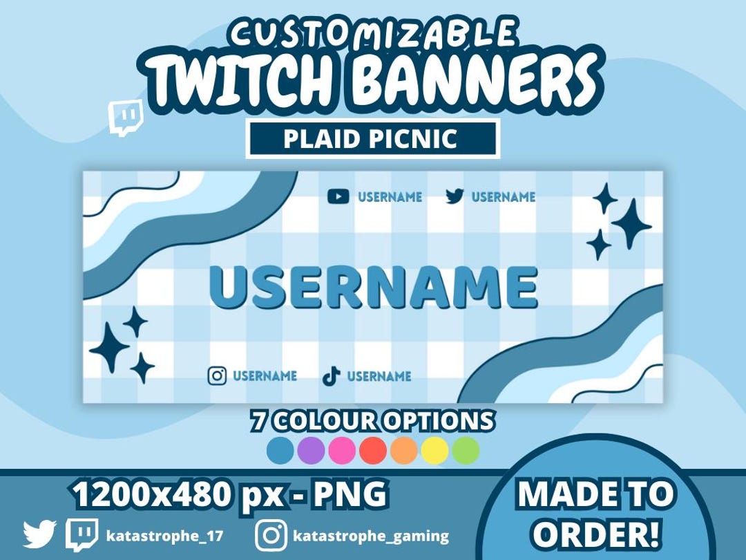 Custom Plaid Picnic Twitch Banner With 7 Colour Options / Customizable ...