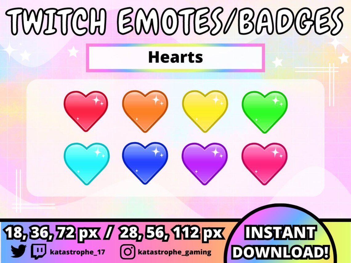 Heart Twitch Emotes & Sub Badges Set / Rainbow / Streamer / - Etsy
