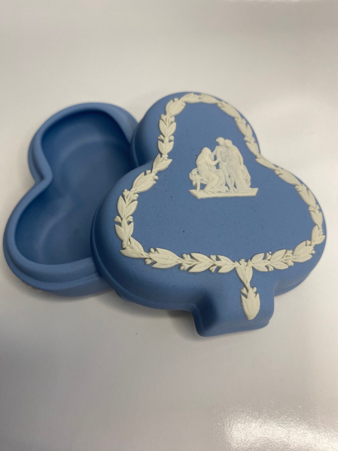 Wedgewood Light Blue Jasperware Clover Shaped Trinket Box Made in ...